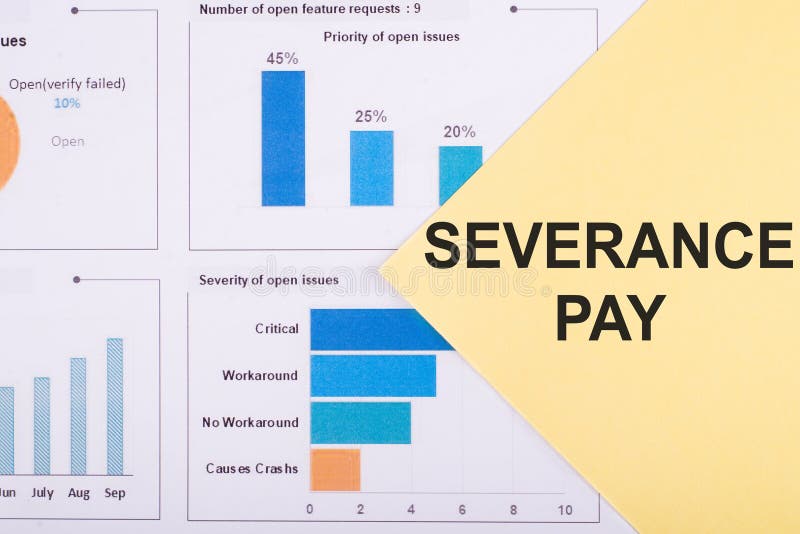 SEVERANCE PAY Text on the Yellow Card on the Chart Background Stock ...