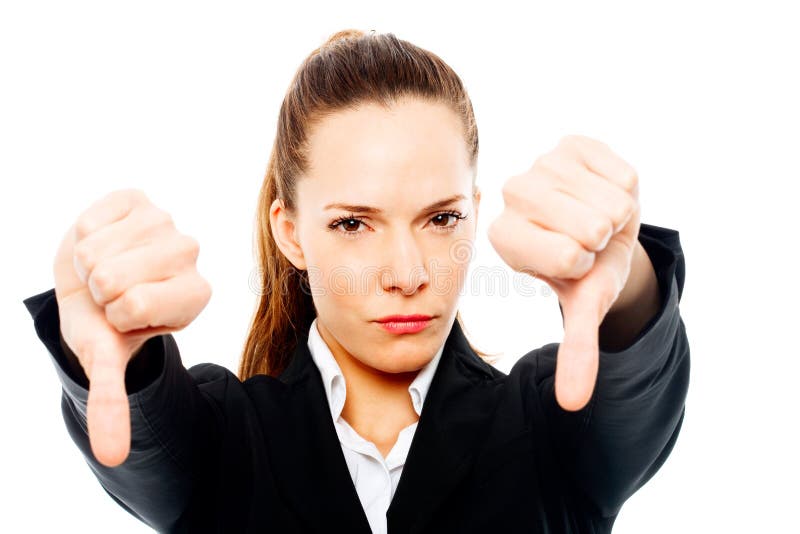 Severe Businesswoman with Thumb Down on Stock Photo - Image of indoor ...
