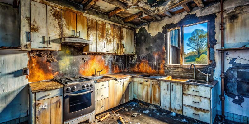 Severe Grease Fire Damages Kitchen Sooty Walls Charred Cabinets and the ...