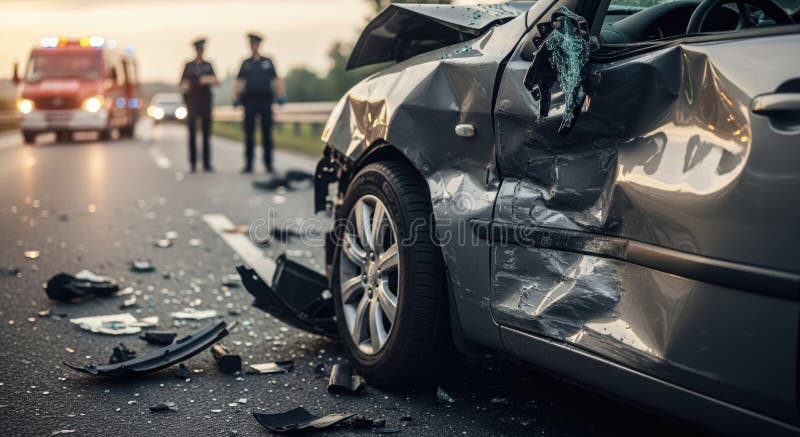 Severe Highway Car Accident with Police and Emergency Response at ...