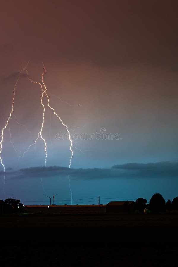 Severe Lightning Storm at Night. Stock Photo - Image of forecast ...