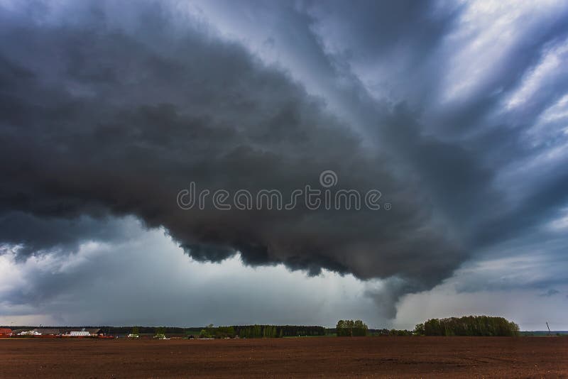 Severe Supercell Storm Clouds with Wall Cloud and Intense Rain Stock ...