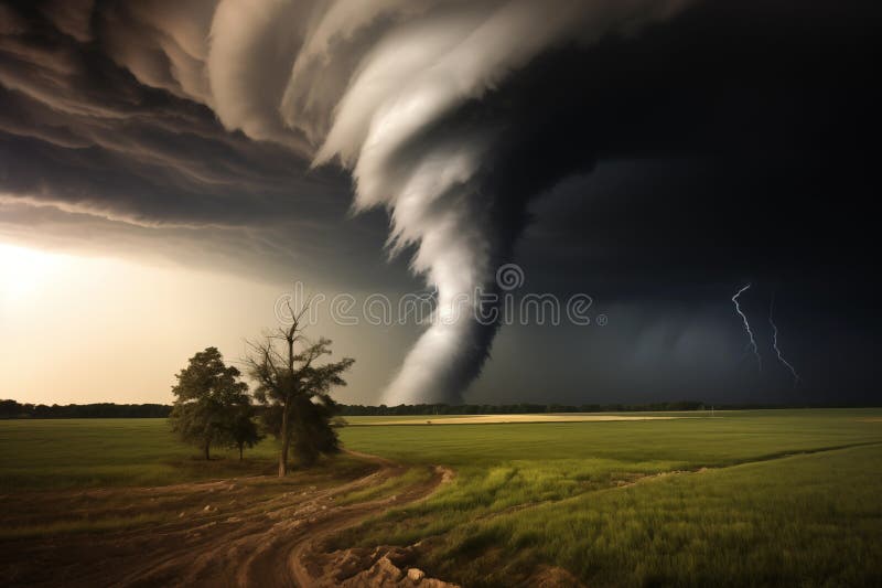 Severe Tornado Vortex in Field Dramatic Landscape. Generative AI Stock ...