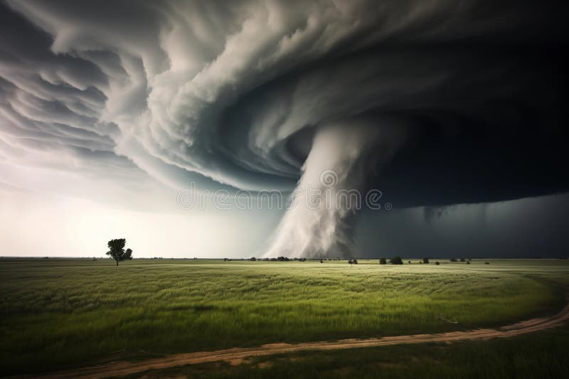 Severe Tornado Vortex in Field Dramatic Landscape. Generative AI Stock ...