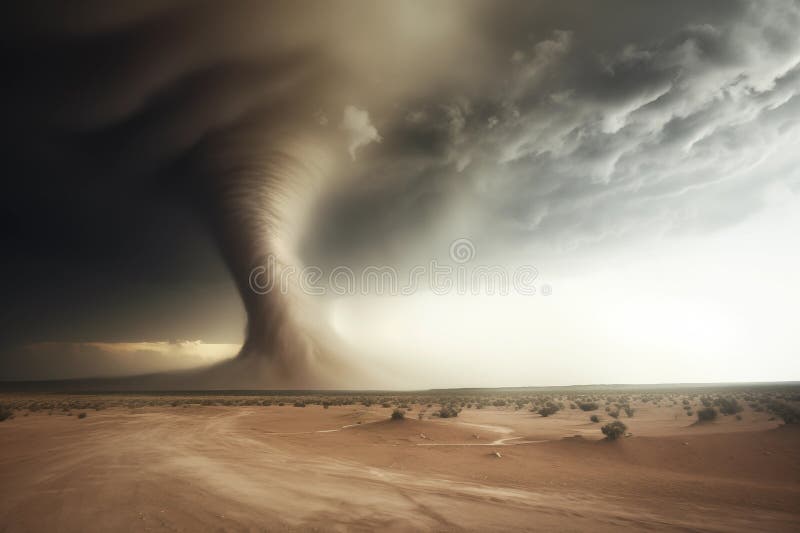 Severe Tornado Vortex in Sandy Prairie Dramatic Landscape. Generative ...