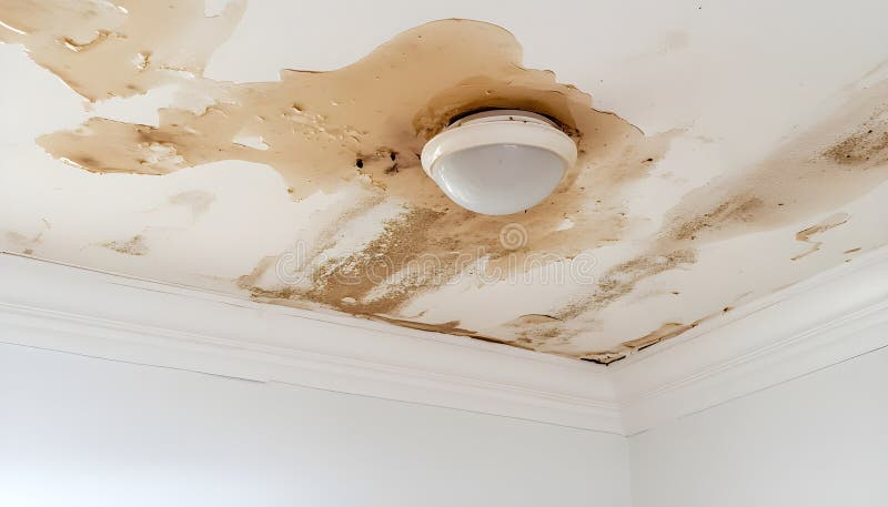 Severe Water Damage Stain on an Interior Ceiling with a Recessed Light ...