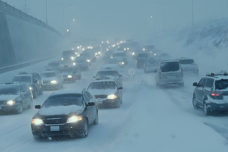 Severe Winter Storm Causes Traffic Congestion on Highway Amidst Heavy ...