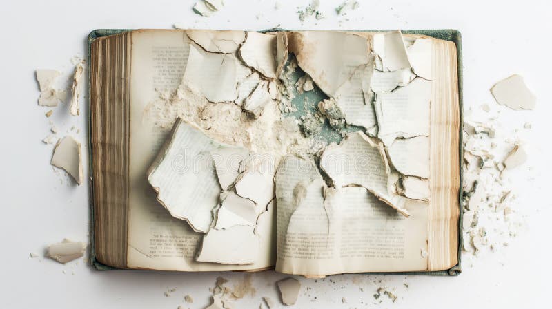 A Severely Damaged Book with Pages that are Crumbling and Broken into ...