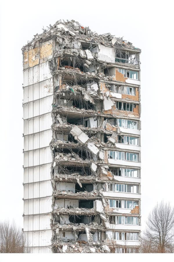 Damaged High Rise Building Against White Background Stock Illustration ...