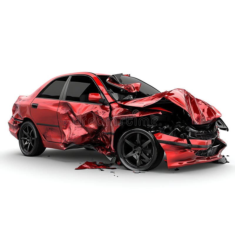 Severely Damaged Red Car after a High-Impact Collision Stock ...