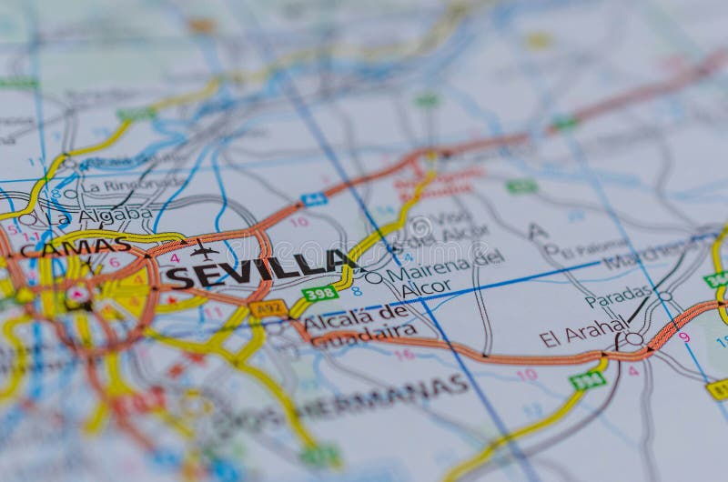 Sevilla en mapa foto de archivo. Imagen de sevilla, macro - 104592402