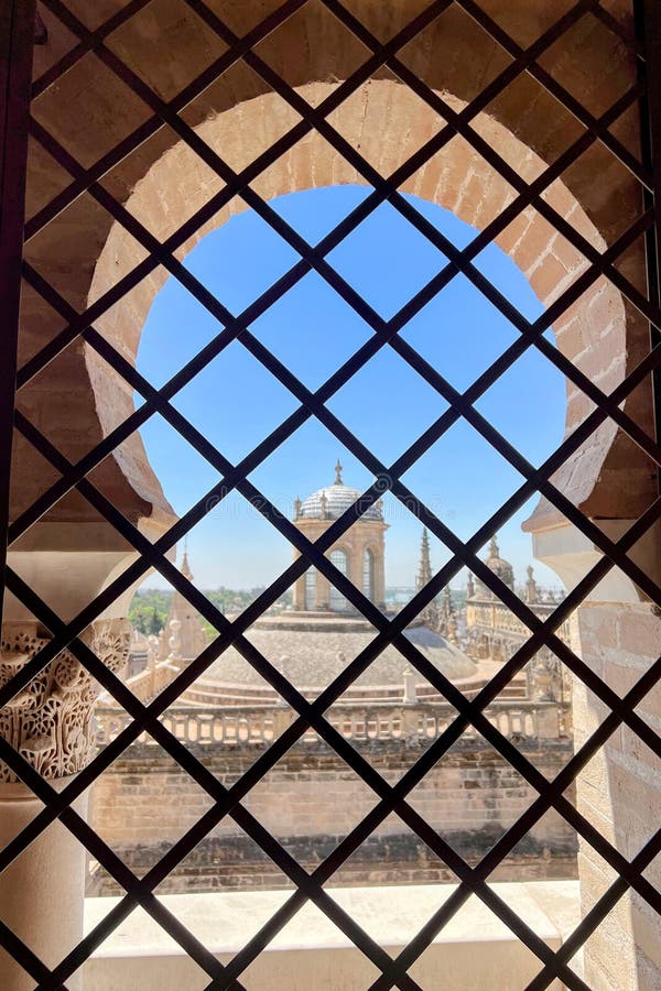 Seville Cathedral Dome through Window Grate Stock Illustration ...