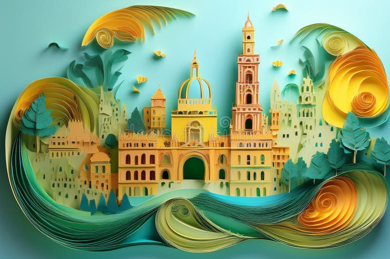 Seville Depicted in Three-dimensional Illustration with Paper Stock ...