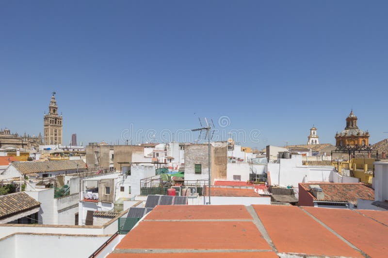 Seville from rooftop stock photo. Image of terrace, seville - 93235584