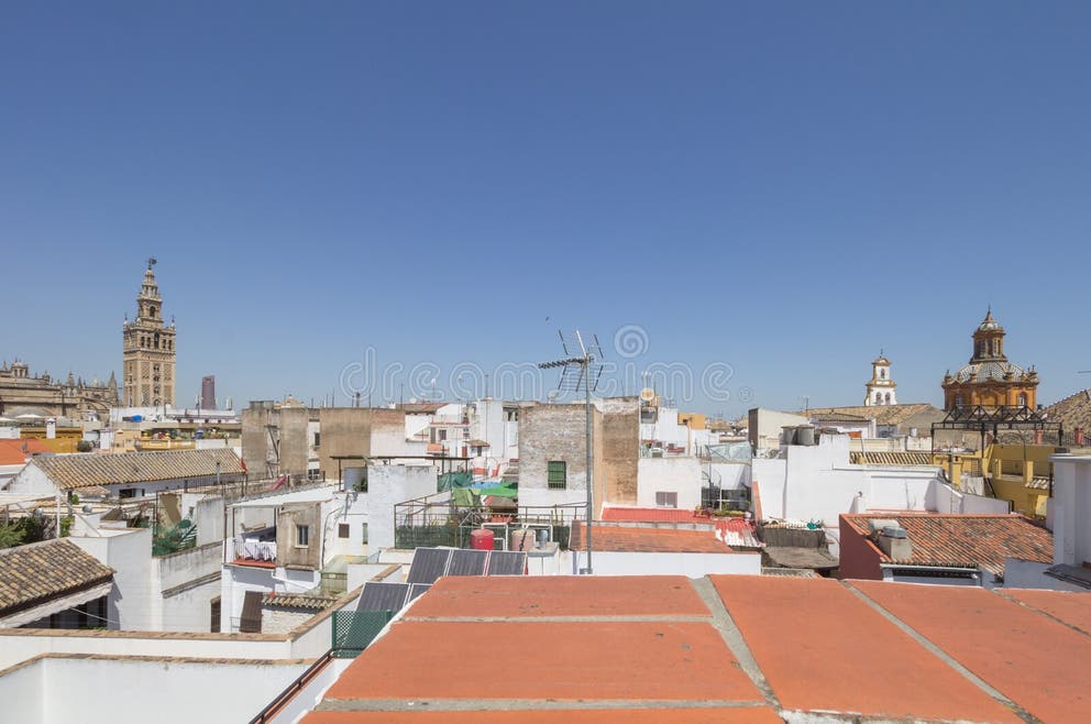Seville from rooftop stock photo. Image of terrace, seville - 93235584
