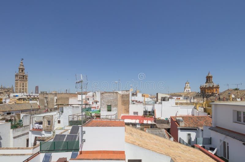 Seville from rooftop stock photo. Image of cityscape - 93235588