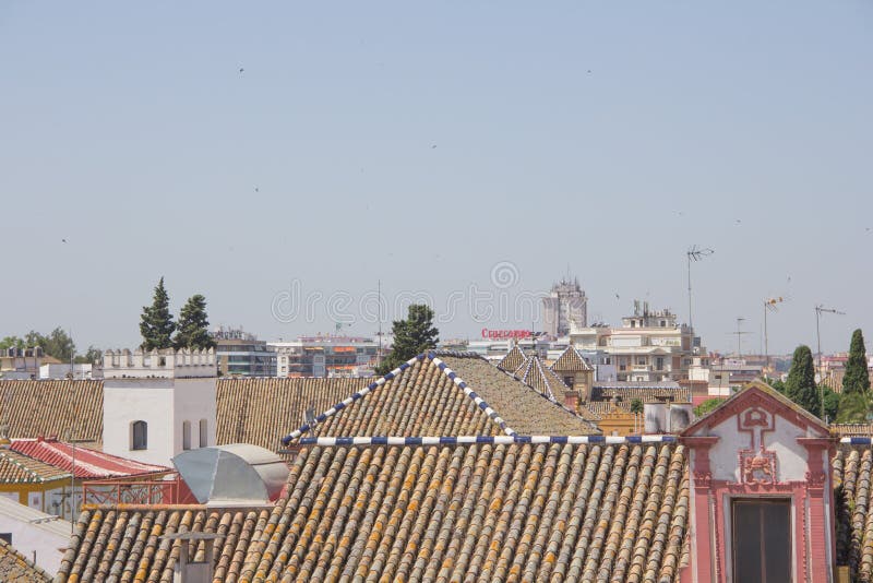 Seville from rooftop editorial stock image. Image of city - 93235604