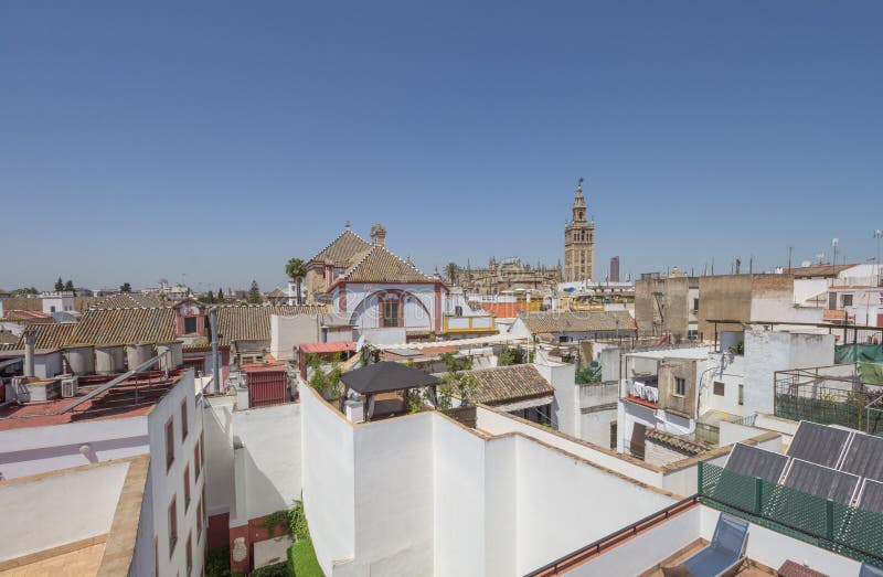 Seville from rooftop stock photo. Image of terrace, santacruz - 93235634