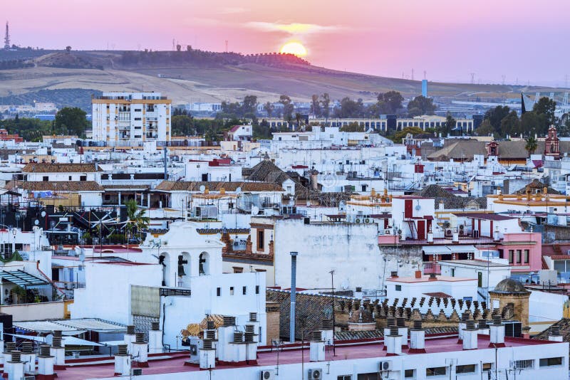 Seville at sunset stock image. Image of skyline, downtown - 96781463