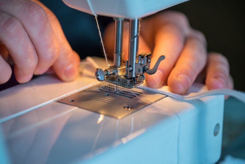 Sew a fabric by hand stock image. Image of machine, work - 177518789