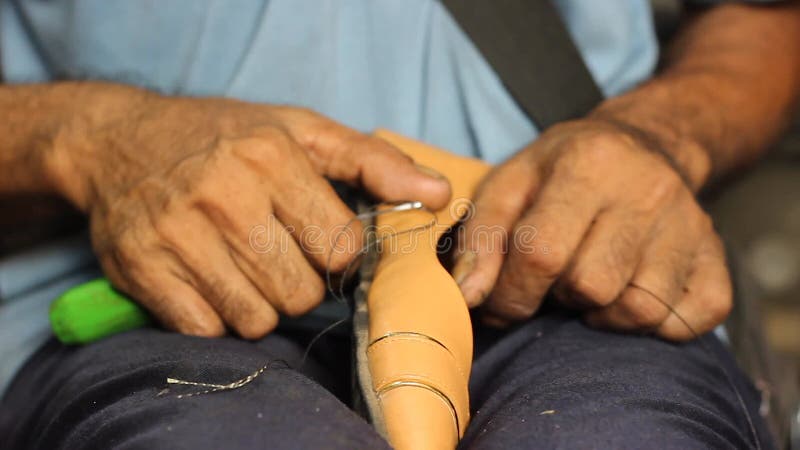 Sew Shoes Using Needles and Threads Manually Stock Video - Video of ...