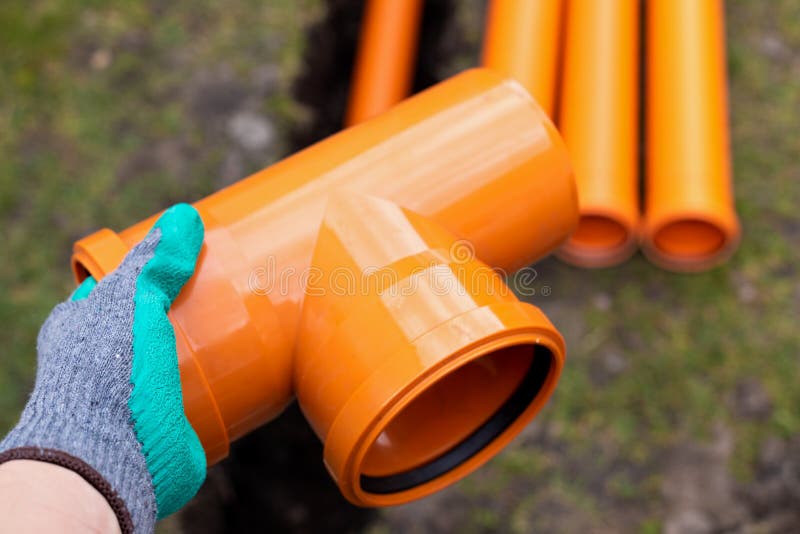 Sewage pipe stock photo. Image of pipeline, plastic - 217944952
