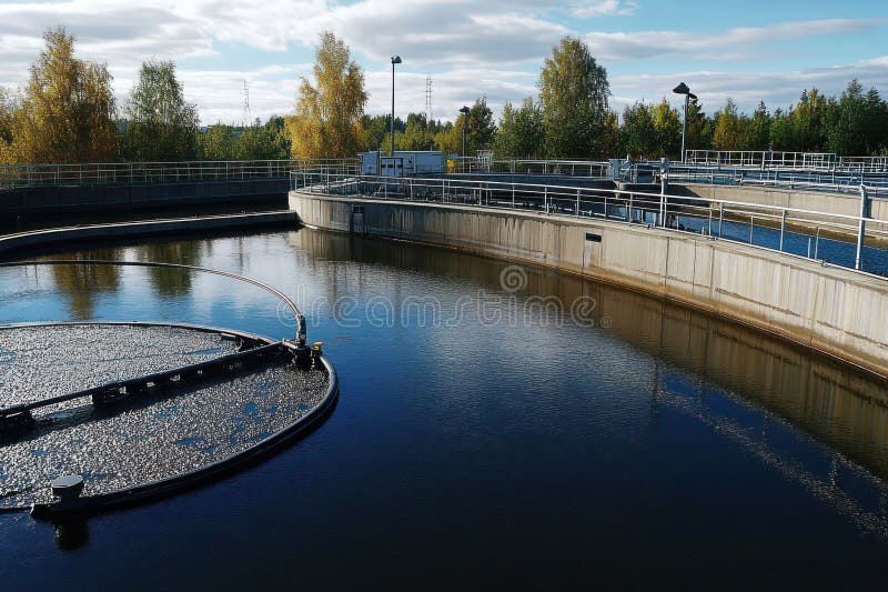 Sewage Water Treatment Process at Clarifier Basin Stock Photo - Image ...