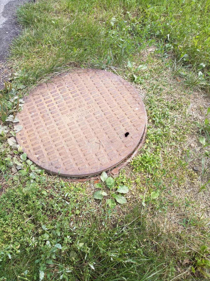 Sewer Manhole on a Green Lawn Stock Photo - Image of fungi, mushroom ...