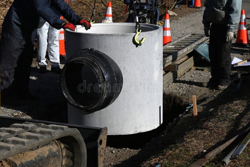 Sewer Pipe Installation Work. Stock Image - Image of conservation ...