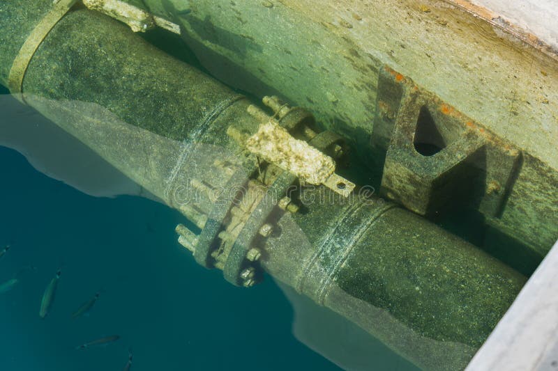 Sewer Pipe Underwater in the Port Stock Image - Image of bolts ...
