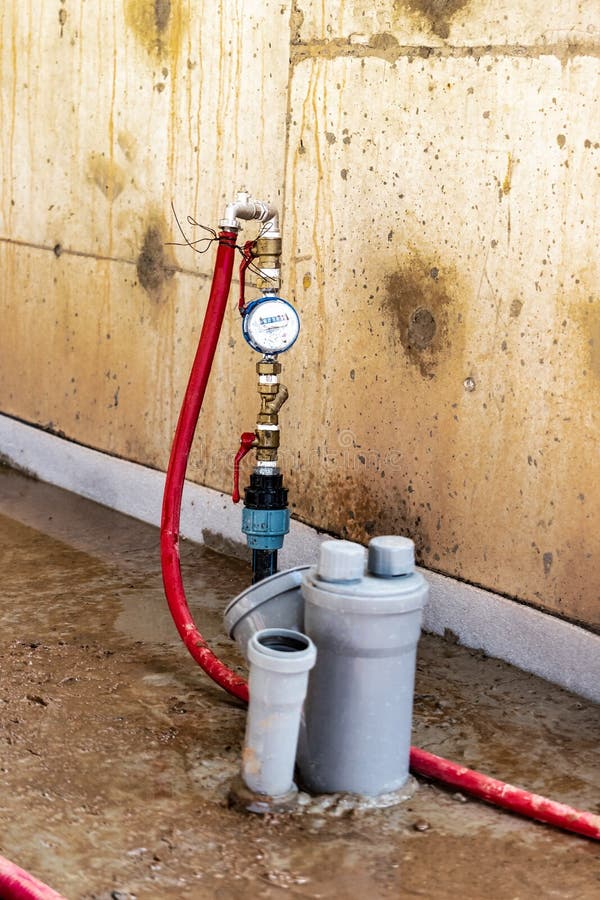 Sewer Pipes in Home Basement. System of Gray Sanitary Pipes in Old ...