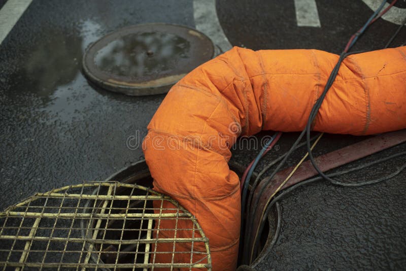 Sewer Repair. Open Hatch. Technical Works Stock Photo - Image of ...