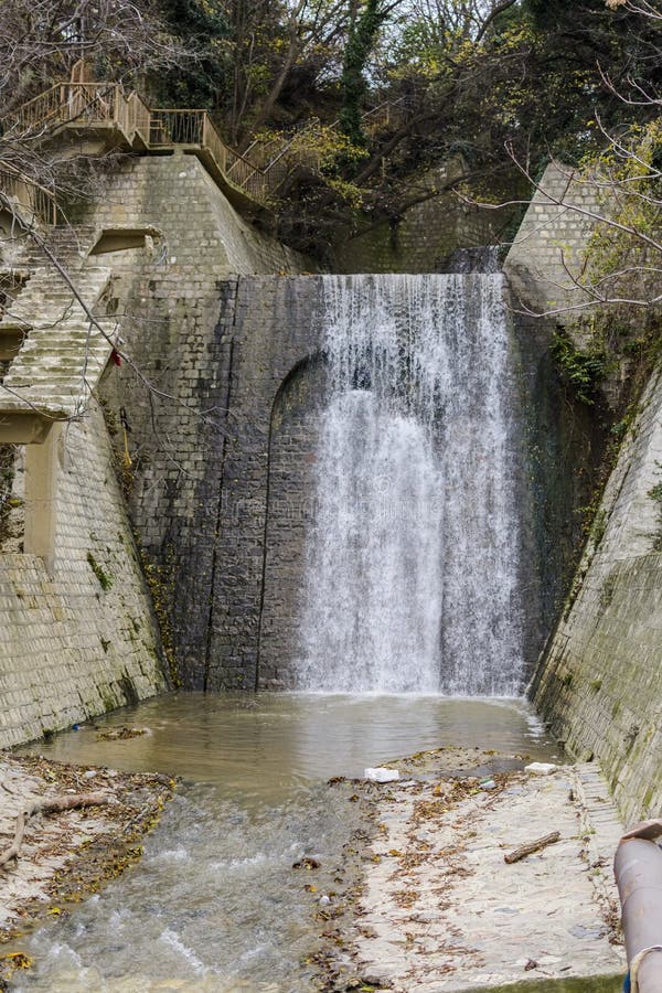 Sewer waterfall stock image. Image of rain, artificial - 110596083