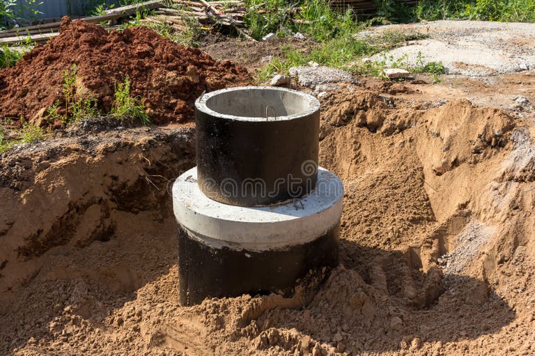 Sewerage during Construction. Installed Concrete Rings for the Sewer ...