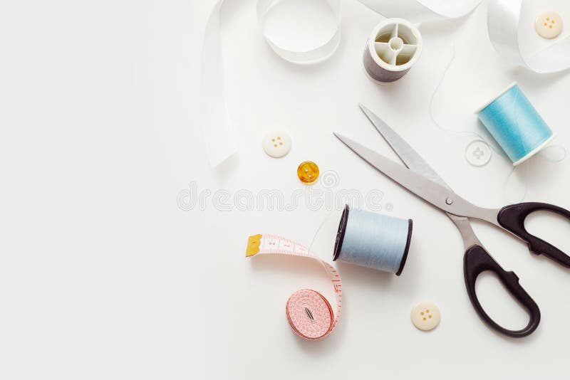Sewing Accessories for Repairing Clothes, Layout on a White Background ...