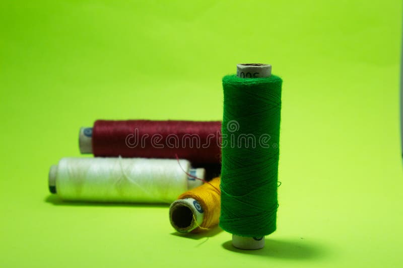 Sewing Accessories Thread Bundle Green Background Stock Photo - Image ...