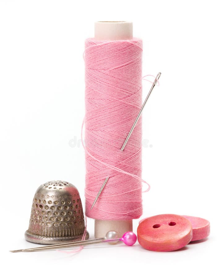 Sewing Accessories: Thread, Needle and Thimble Stock Photo - Image of ...