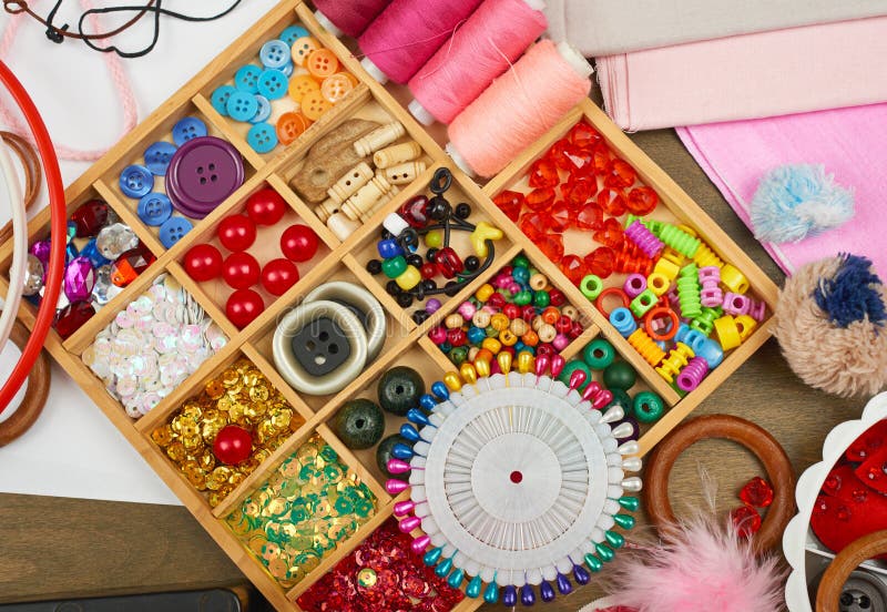 Sewing Accessories Top View, Seamstress Workplace, Many Object for ...