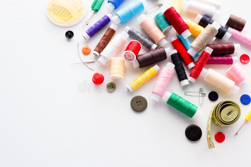 Sewing Accessories on White Background with Place for Text Stock Photo ...
