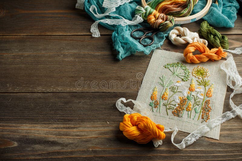 Sewing Accessories on Wooden Background Stock Image - Image of ...