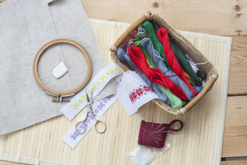 Sewing and Ambroidery Craft Kit, Embroidery Thread in Basket and Other ...