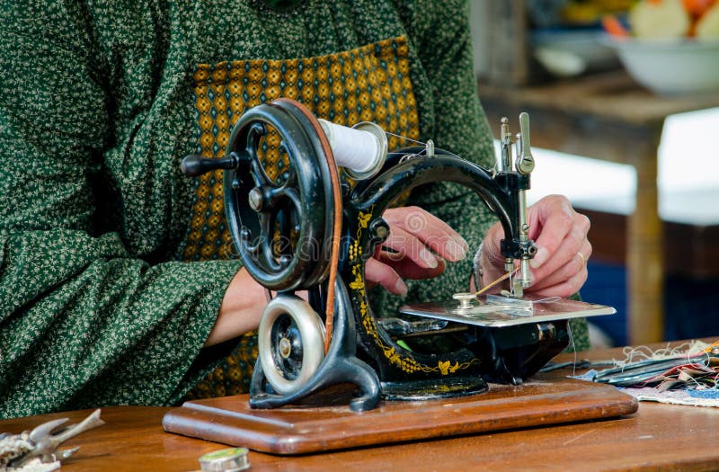 Sewing with an Antique Machine Stock Image - Image of create, pieces ...