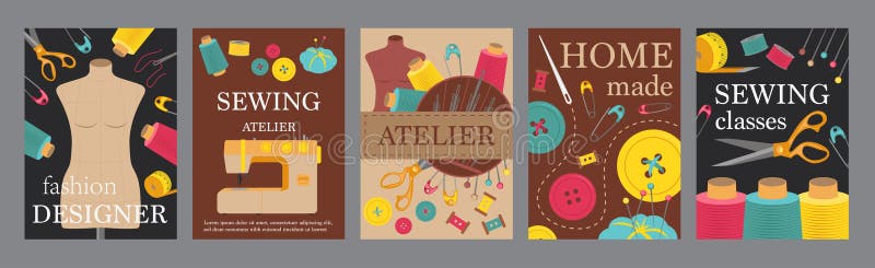 Sewing Atelier Typography Template Posters. Vertical Covers with ...