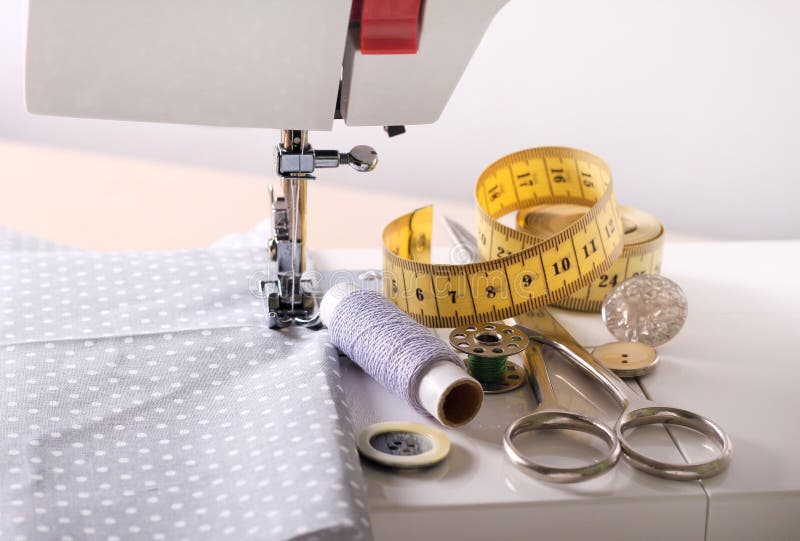 Sewing Background with Sewing Machine Stock Image - Image of seam ...