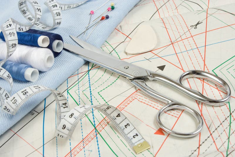 Sewing Background with Scissors Stock Image - Image of ruler ...
