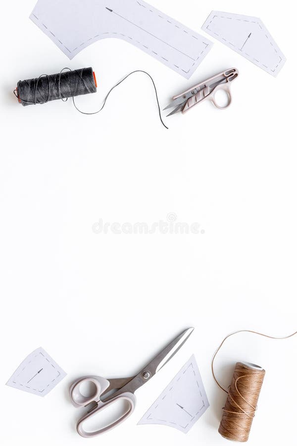 Sewing Background. Tailor Tools Dress Patterns in Workshop Stock Photo ...