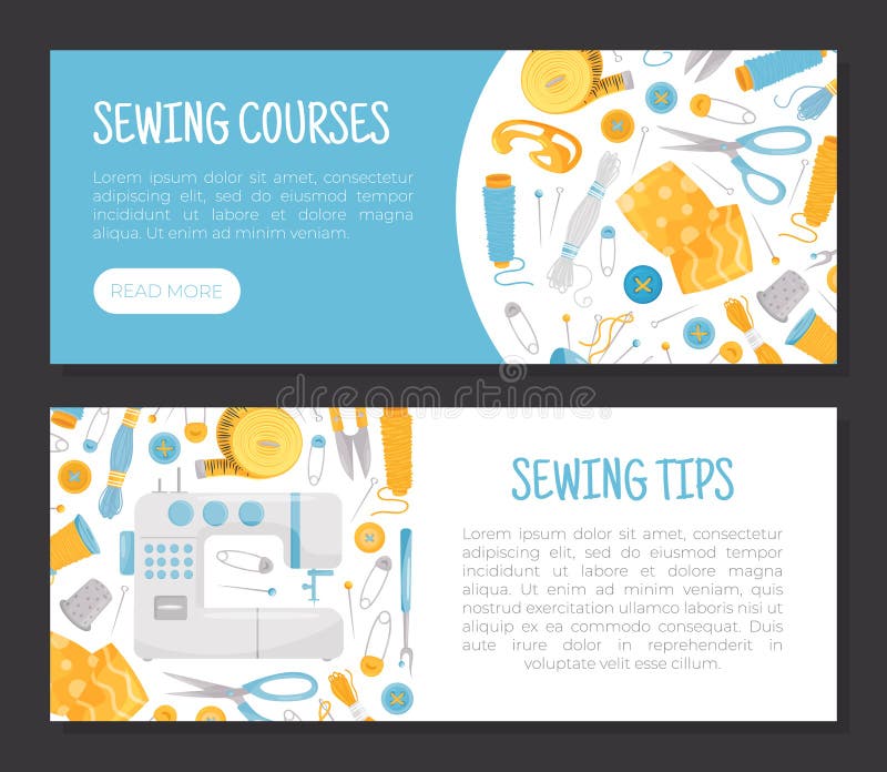 Sewing Banner Design with Tools for Handmade Craft Vector Template ...