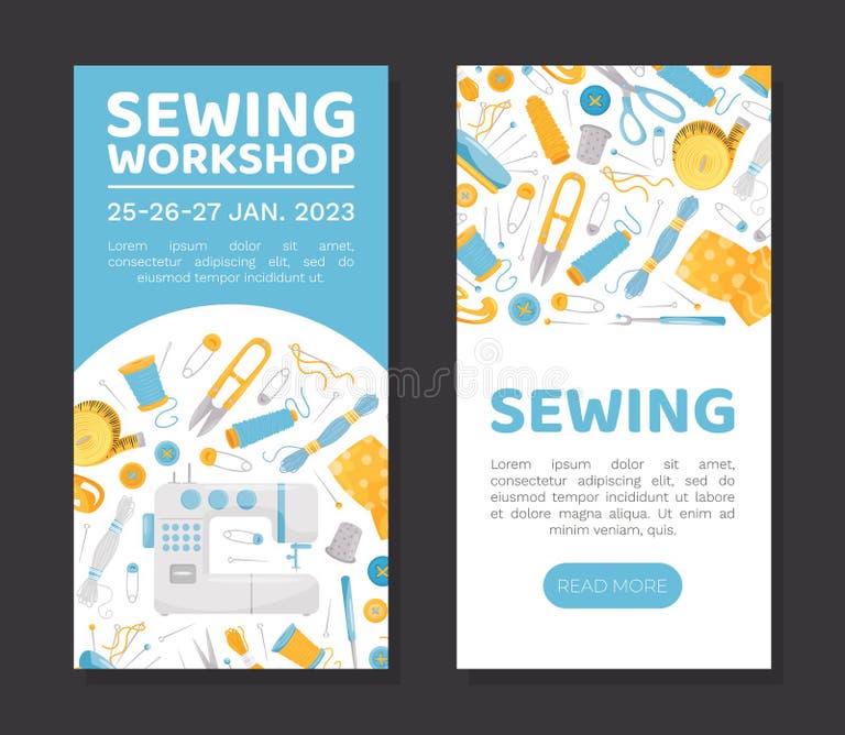 Sewing Banner Design with Tools for Handmade Craft Vector Template ...