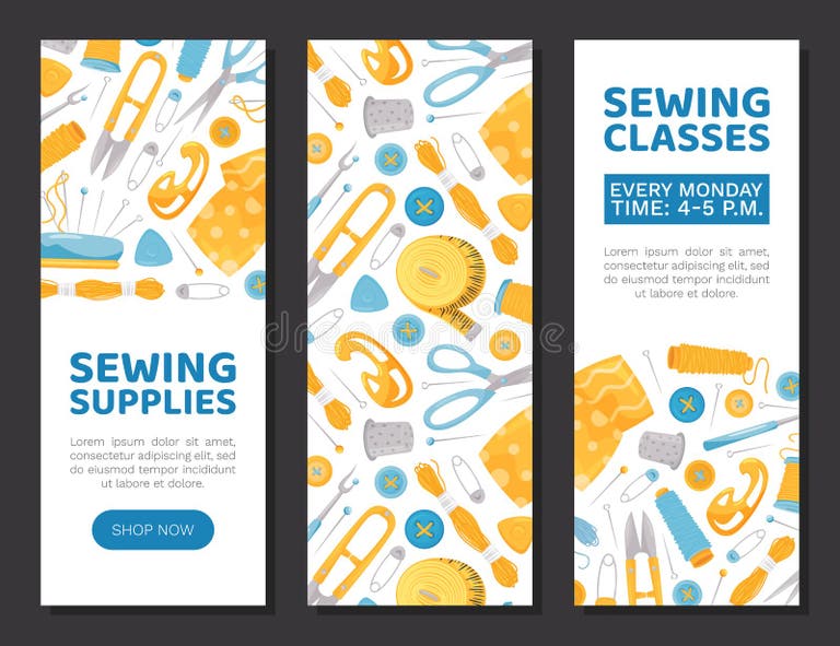 Sewing Banner Design with Tools for Handmade Craft Vector Template ...