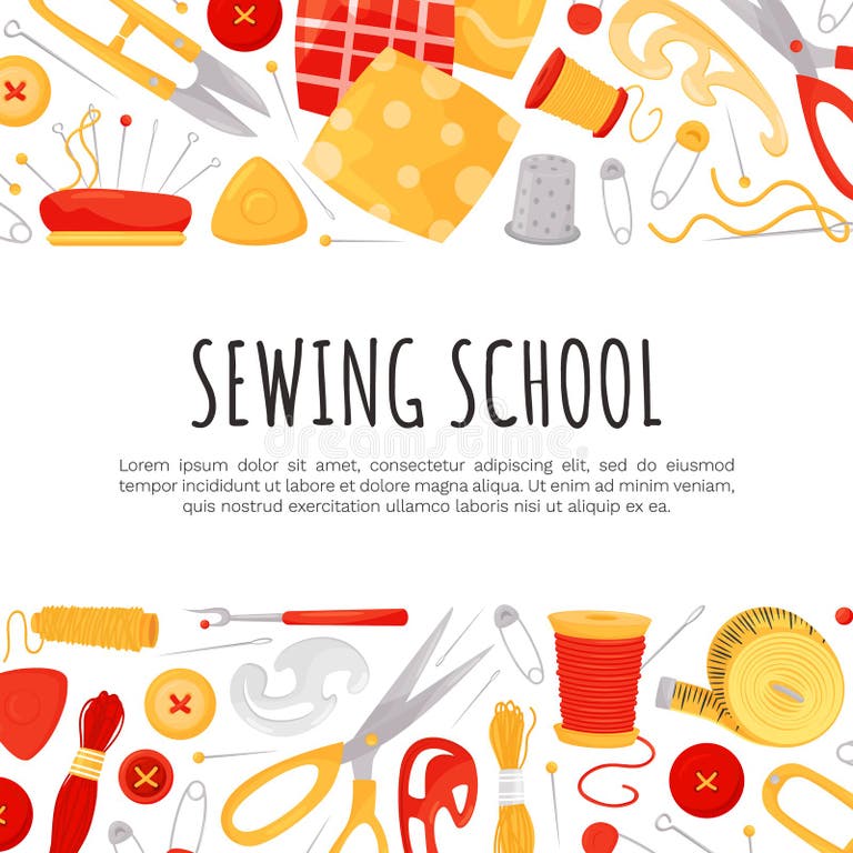 Sewing Banner Design with Tools for Handmade Craft Vector Template ...